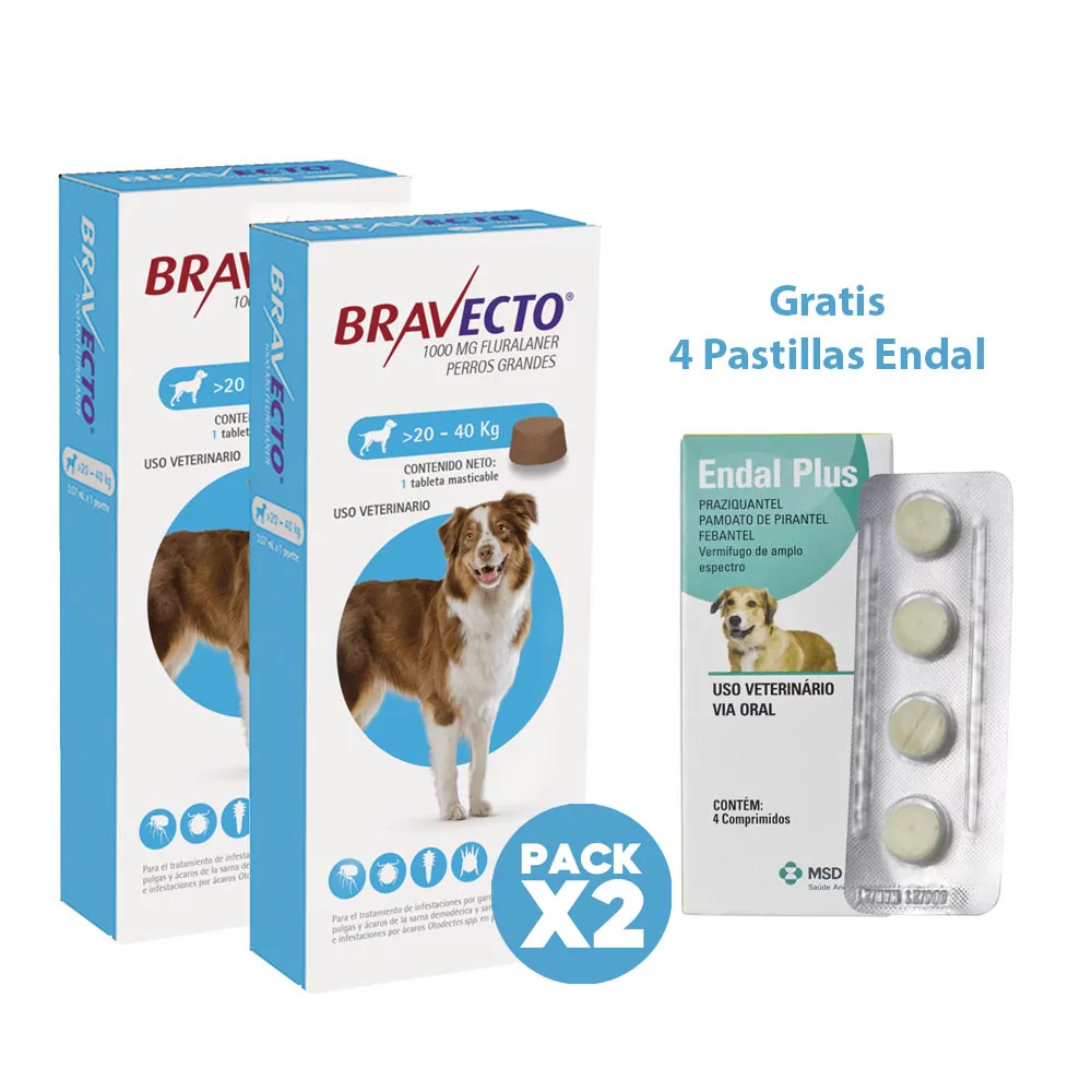 Bravecto Tableta 1000 mg Para Perros 20kg - 40kg Pack x2